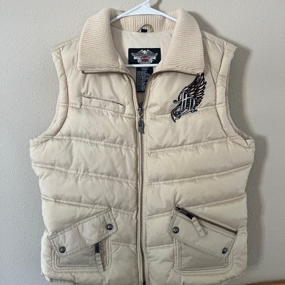 Harley-Davidson | Jackets & Coats | Harleydavidson Cream Puffer Vest ...